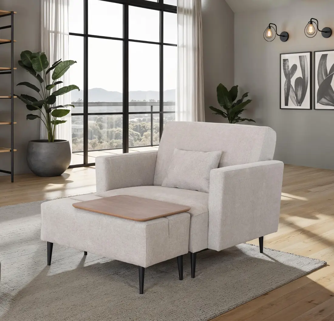 Monroe puff with table 1 seat Chenille – MOONAP